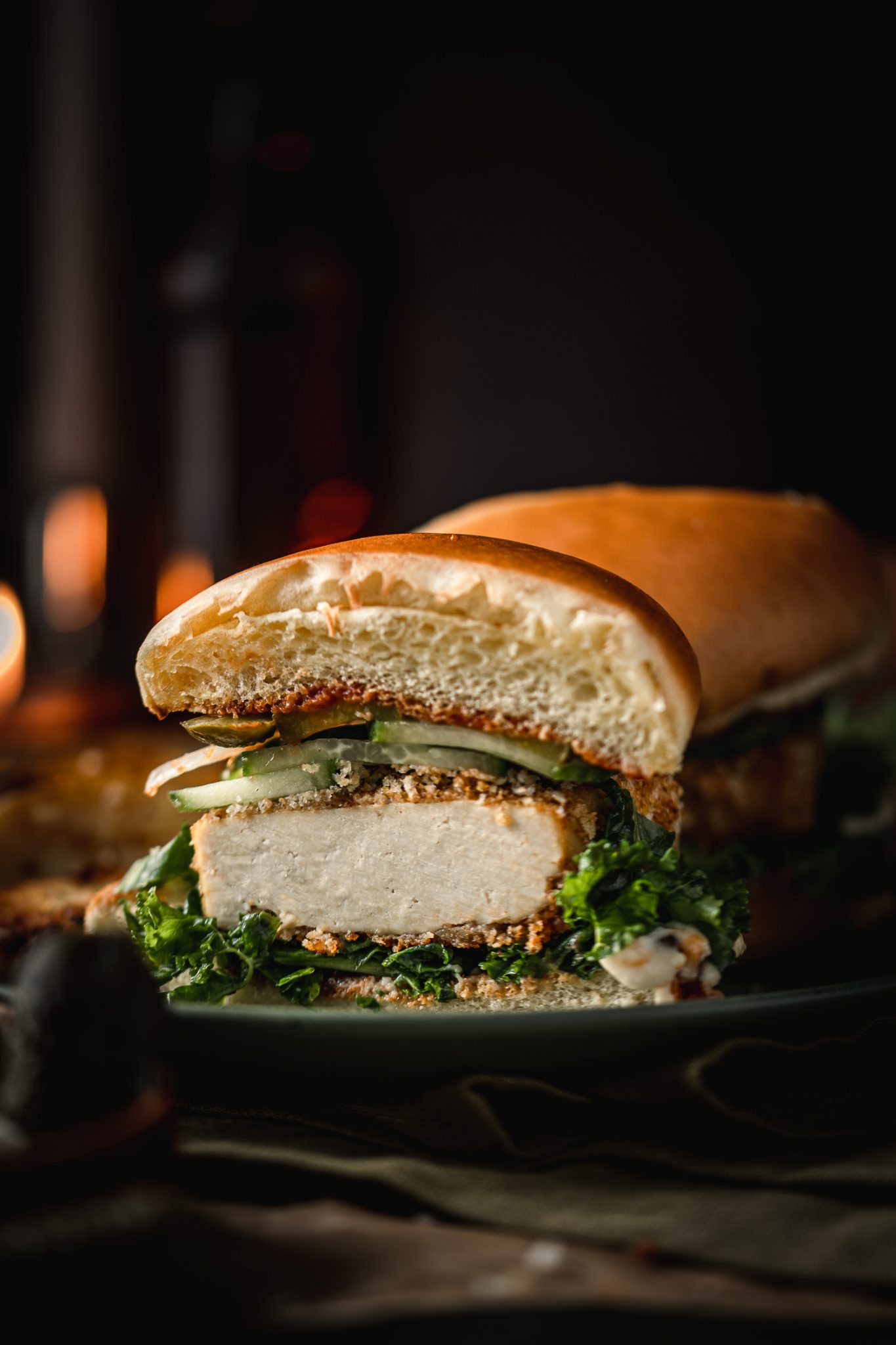 Panko Crusted Tofu Burger with Truffle Massaged Kale | Murielle Banackissa